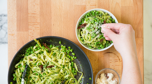 Tagliatelle with Bright Pesto & Spring Vegetables