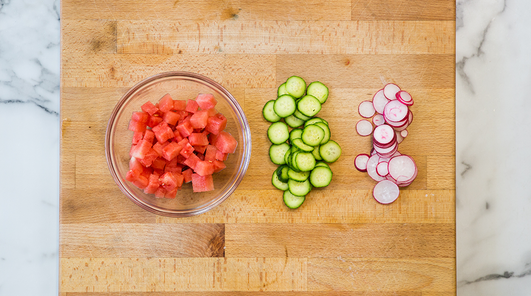 Watermelon Poke Bowl with Macadamia Nuts & Sea Lettuce Dressing