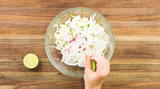 Cornmeal Arepas with Black Beans and Zucchini Citrus Salsa