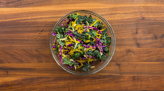 White Bean Hemp Cakes with Kale Slaw & Cajun Mayo