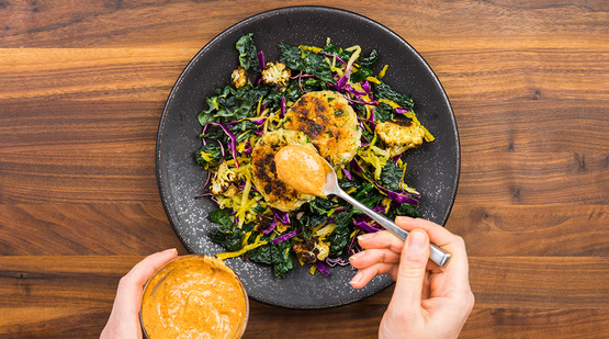White Bean Hemp Cakes with Kale Slaw & Cajun Mayo