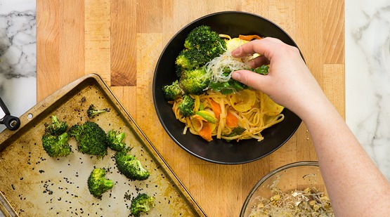 Vegetable Pad Thai with Kelp Salad & Sesame Broccoli