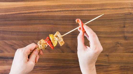 Filipino Barbecue Skewers with Summer Squash and Jasmine Rice