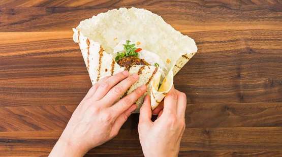 Black Bean Burger Wraps with Carrot Fries and Garlic Aioli