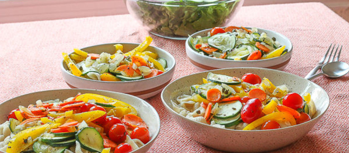 Summer Pasta Primavera with "Caesar" Salad