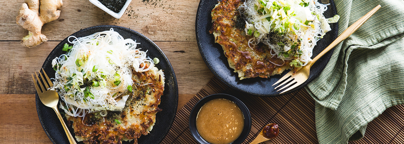 Okonomiyaki with Vermicelli Noodle Salad & Sweet Shoyu